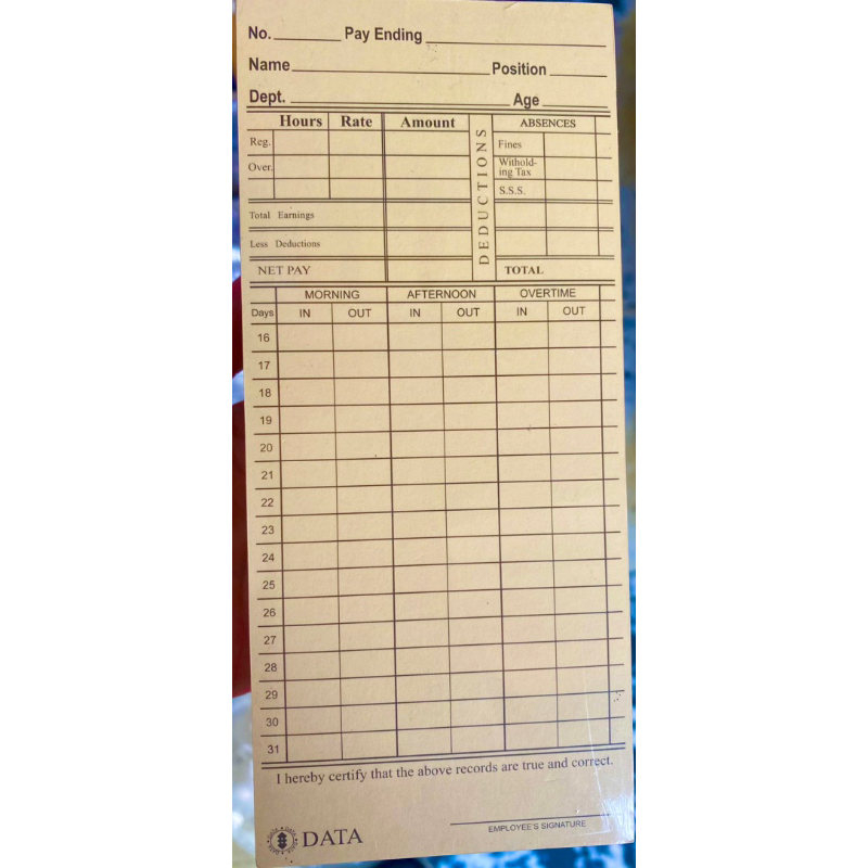 Time card for bundy time clock 100 pcs yellowish | Shopee Philippines