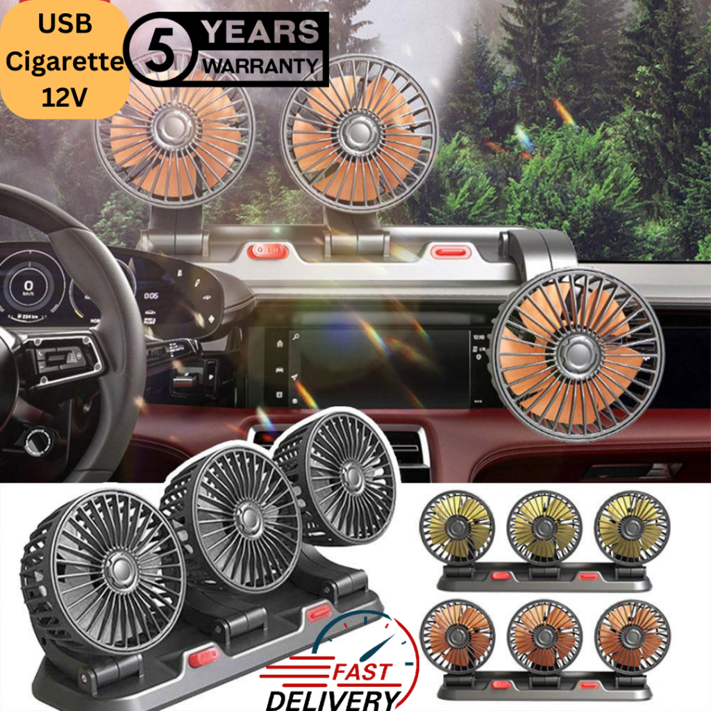 12V Three Heads Car Fans Three Speeds Air Circulation Fan Pro 12 Volts ...