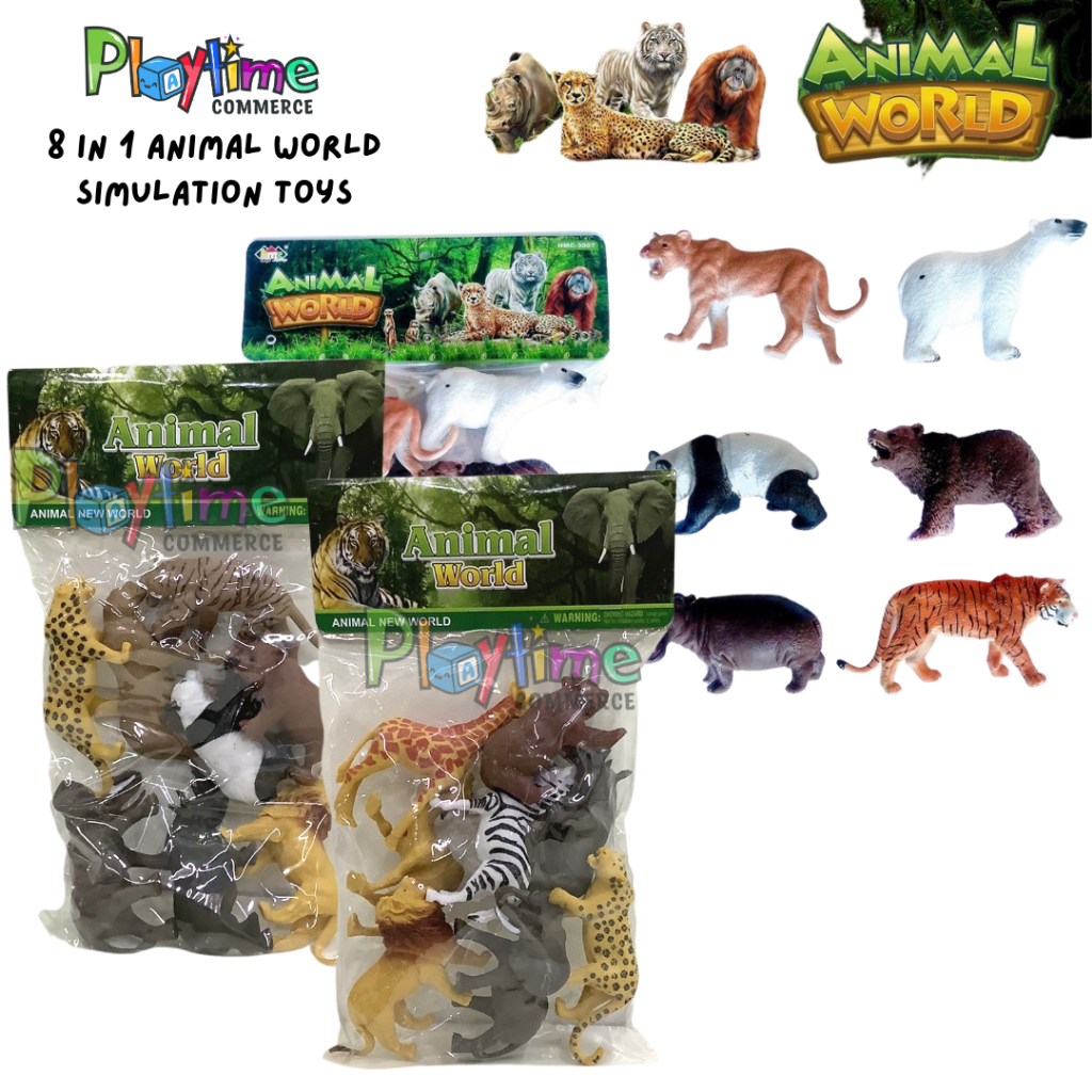 8 in 1 Wild Animals Pack Simulation Rubberized Toys Animal Kingdom Zoo ...