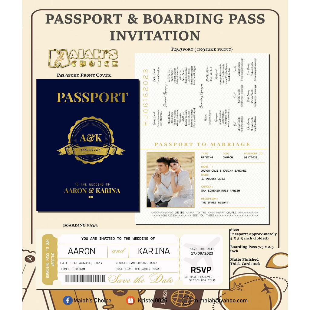 MC MATTE PASSPORT | PASSBOOK | BOOKLET AND BOARDING PASS INVITATION ...