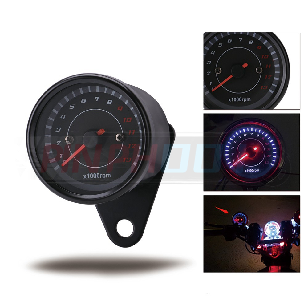 Motorcycle Speedometer Gauge LED Screen Tachometer DC 12V 13000 RPM ...
