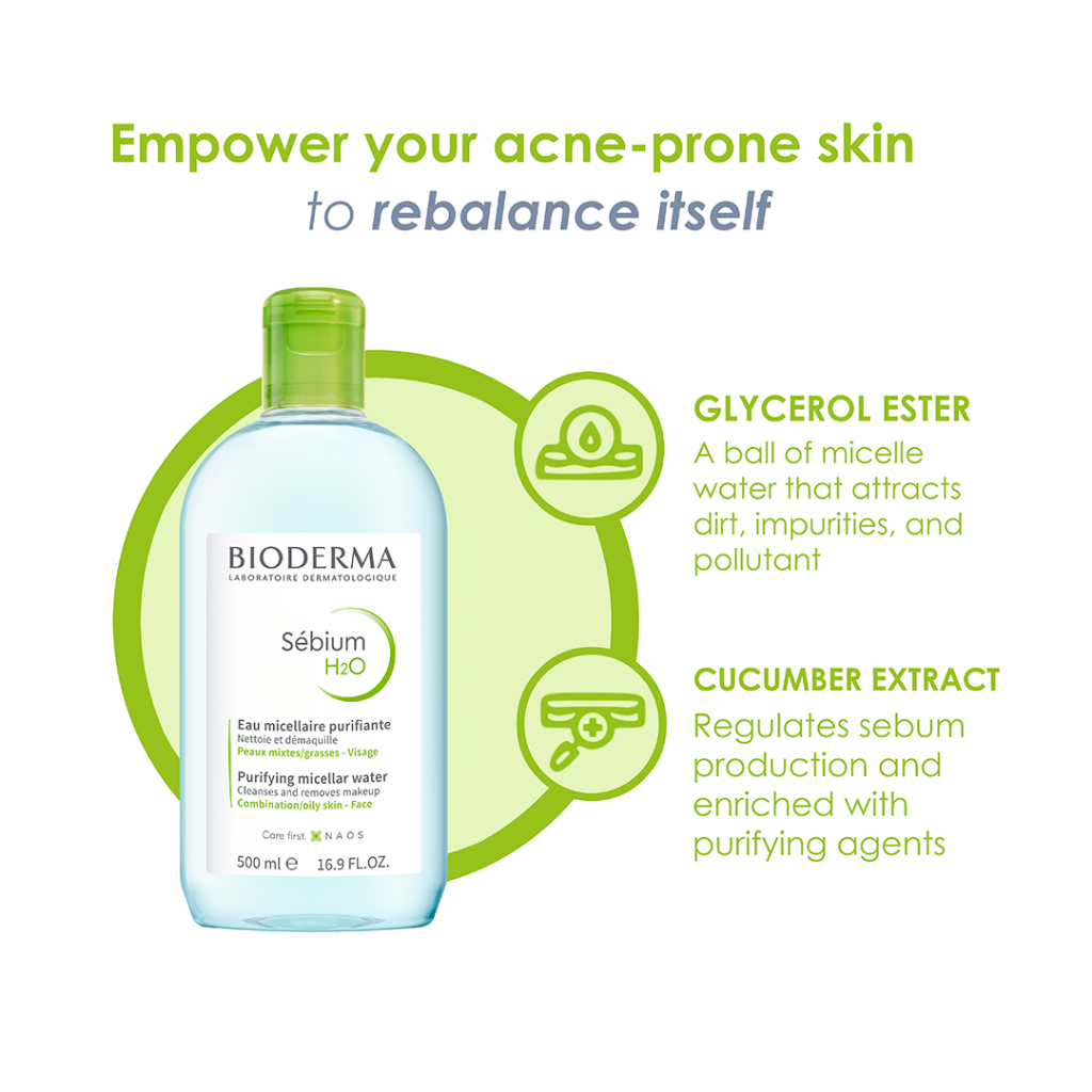 Bioderma Sebium H20 500ml, Purifying Skin and Make-up Removal for Oily ...