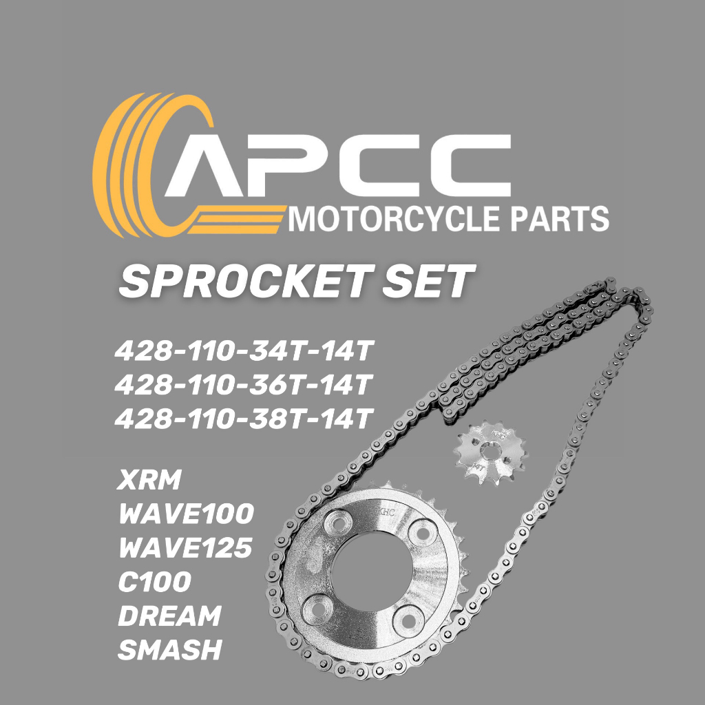 Motorcycle parts chain & sprocket set xrm/wave125/c100/dream/smash (428 ...