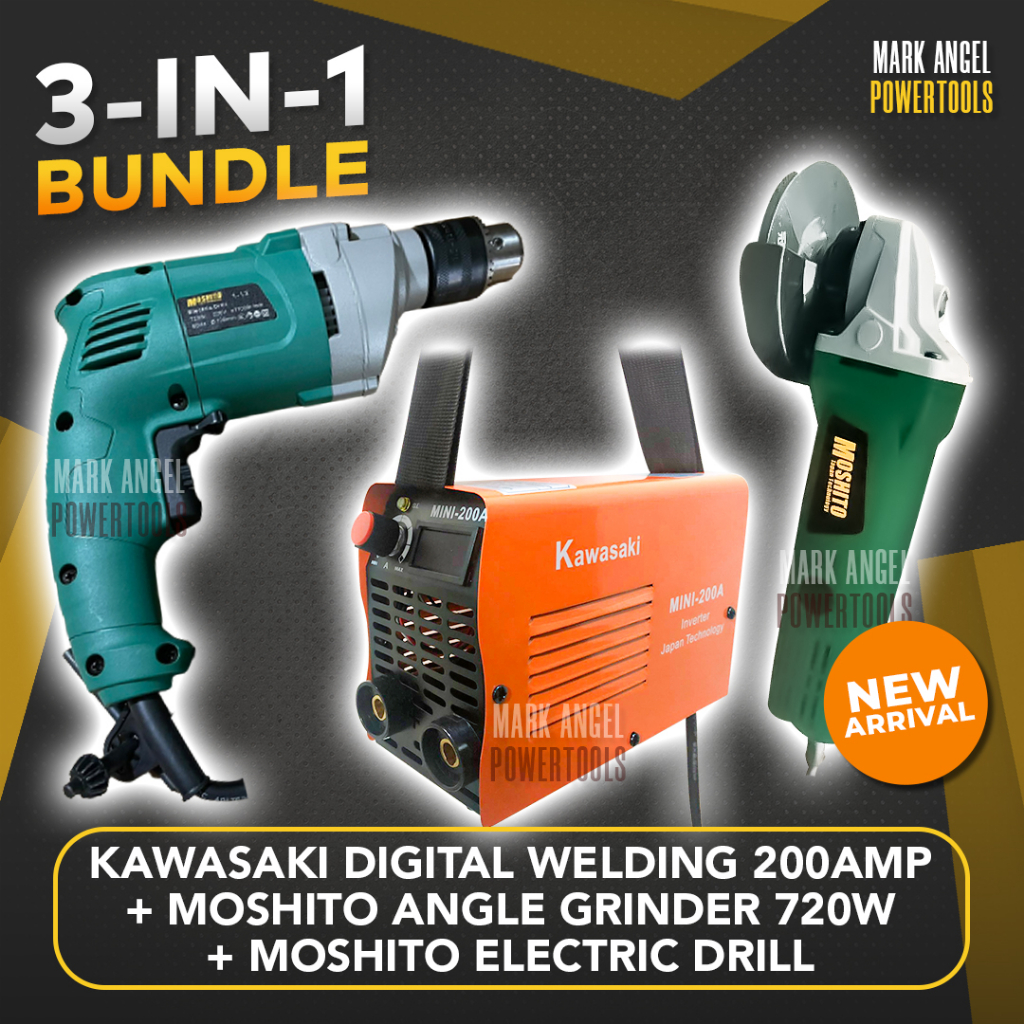 3-in-1 KAWASAKI Welding Machine 200A DGTL + MOSHITO Angle Grinder ...
