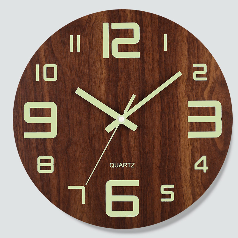 12-inch wooden wall clock glow in the dark fluorescence silent clock ...