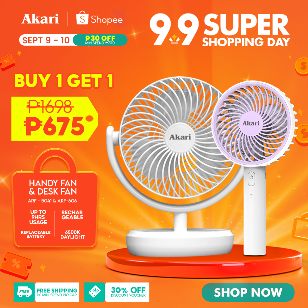 Akari 6" Rechargeable Desk fan w/ Night Light Function ARF-606 + Akari 4" Handy Fan ARF-5041 ...