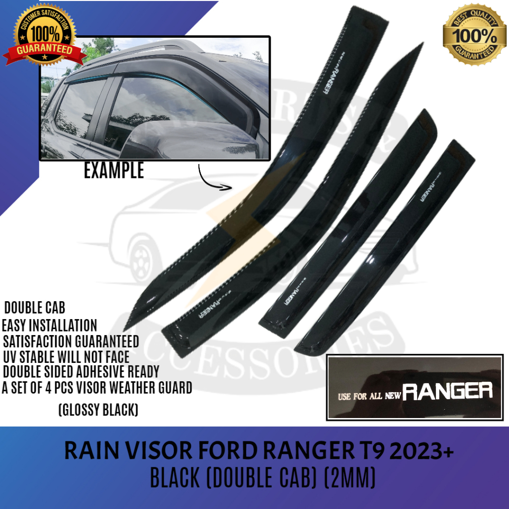 CPA RAIN VISOR FORD RANGER T9 2023+ BLACK (DOUBLE CAB) THICKNESS (2MM ...