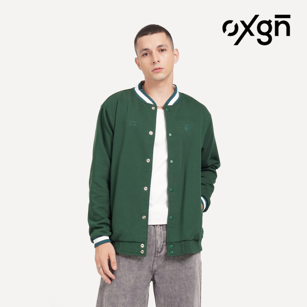 OXGN Bomber Varsity Jacket For Men (Dark Green/Navy Blue) | Shopee ...