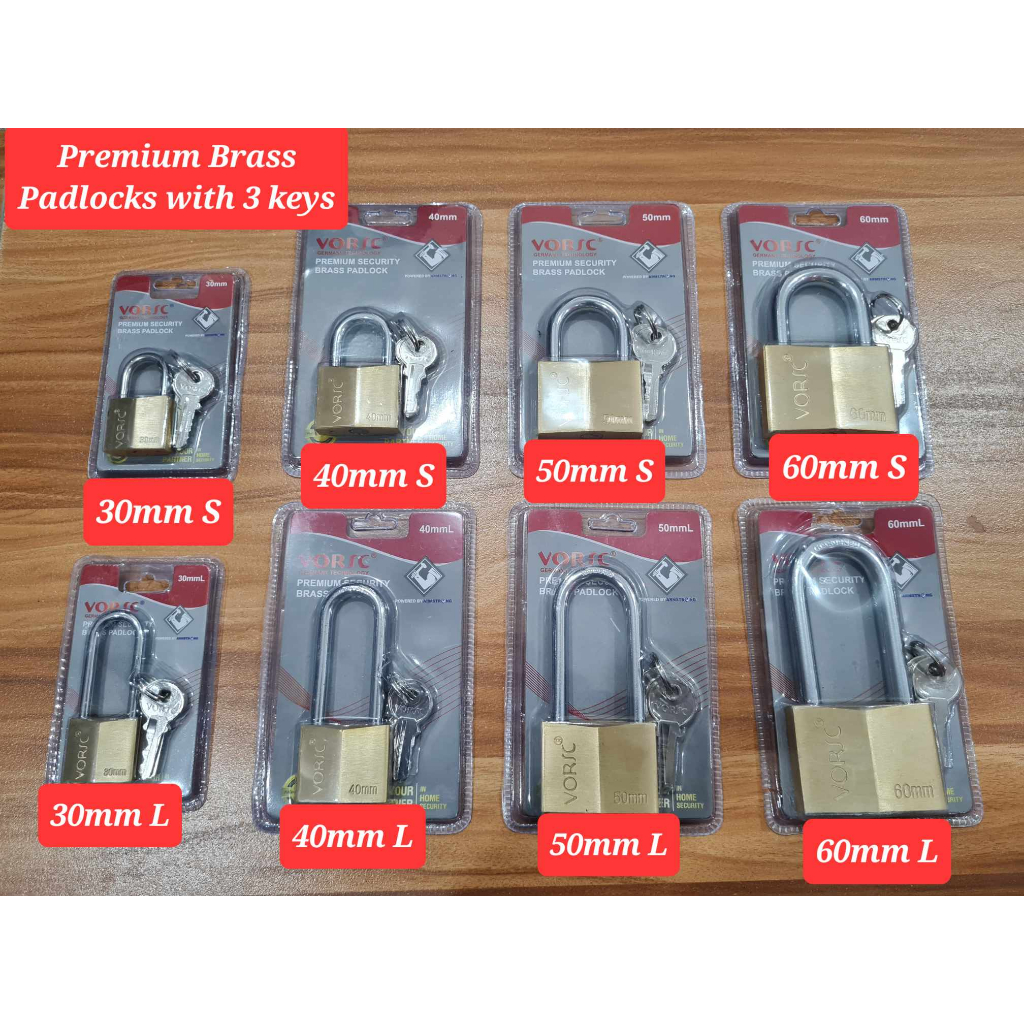 Vorsc Premium Solid Brass Padlock 30mm 40mm 50mm 60mm Short / Long with ...