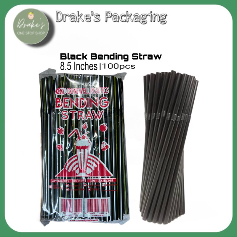 Black Plastic Bending straw 8.5 Inches Approx 100pcs Per Pack By Drakes ...