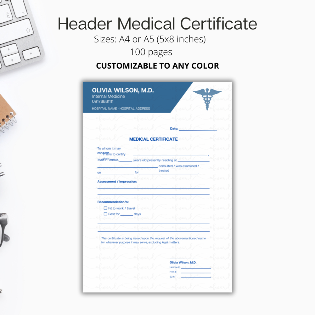 Header Professional Medical Certificate Personalized Customizable RX ...