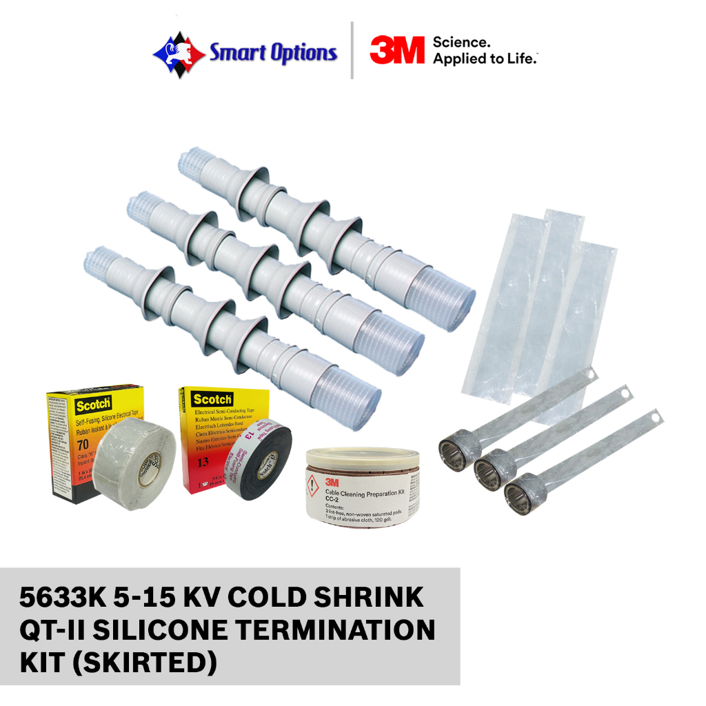 3M 5633K 5-15 KV COLD SHRINK QT-II SILICONE TERMINATION KIT (SKIRTED ...