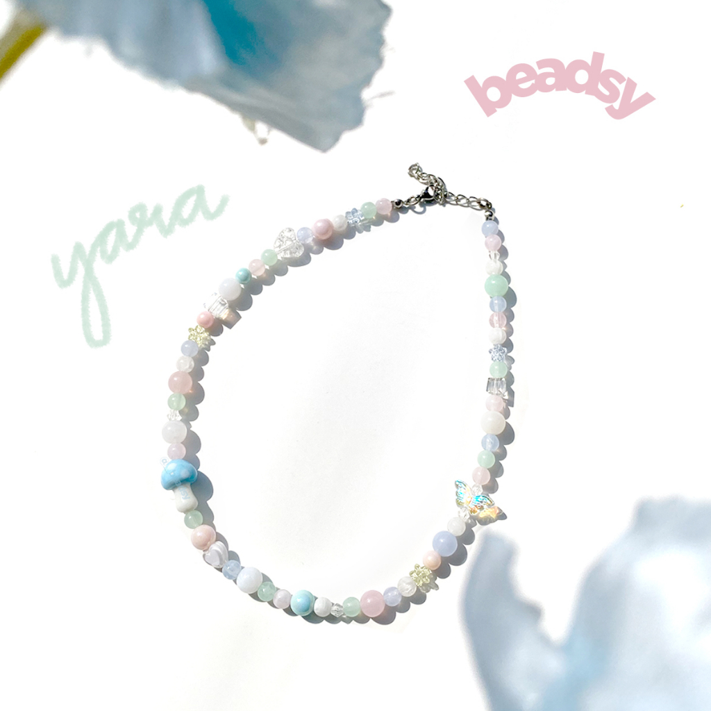 beadsy YARA Necklace Mismatched Charms Clear Crystal Cubes Mushroom and Butterfly Glass Charms Shopee Philippines
