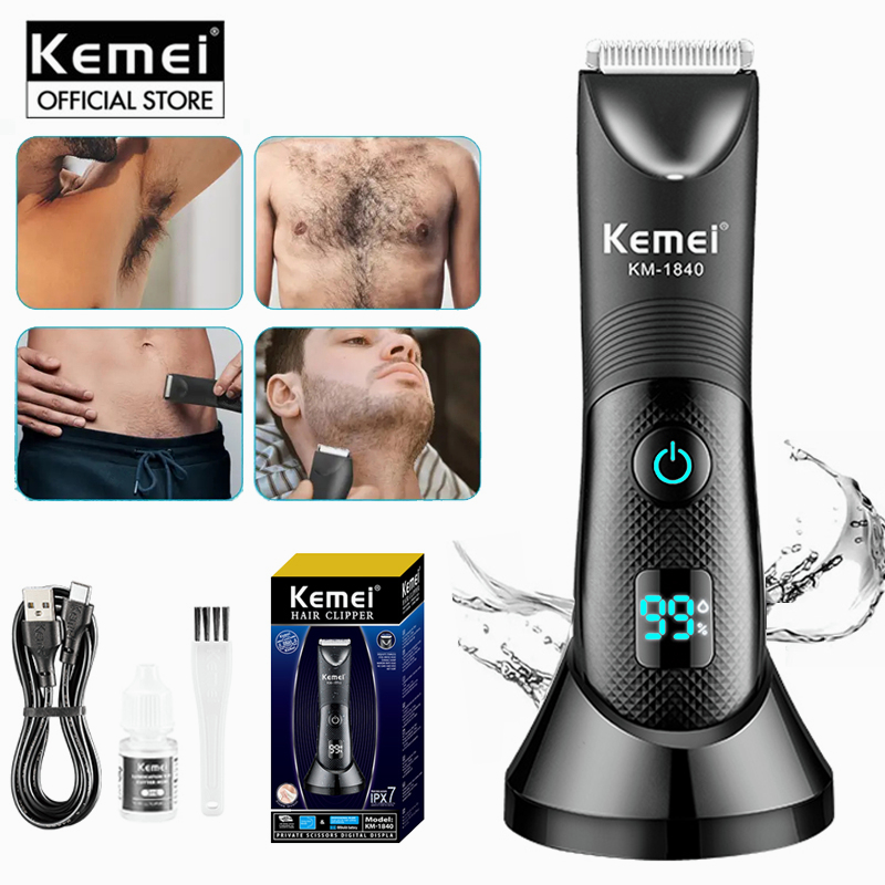 Kemei KM-1838 Groin Area Hair Trimmer Waterproof Wet Dry Clippers Pubic Armpit Body Hair Razor ...
