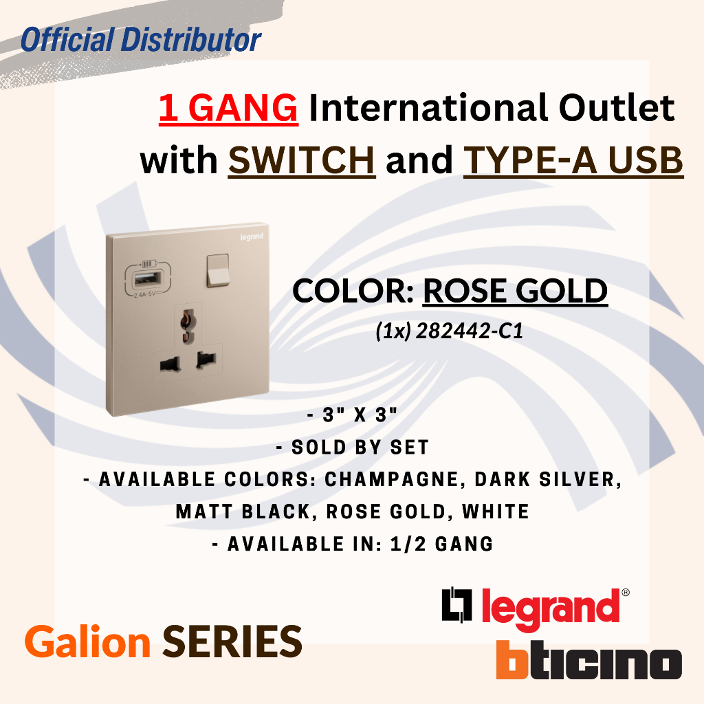 Bticino Galion 16A 250VA 1 Gang International Socket Outlet with Switch ...