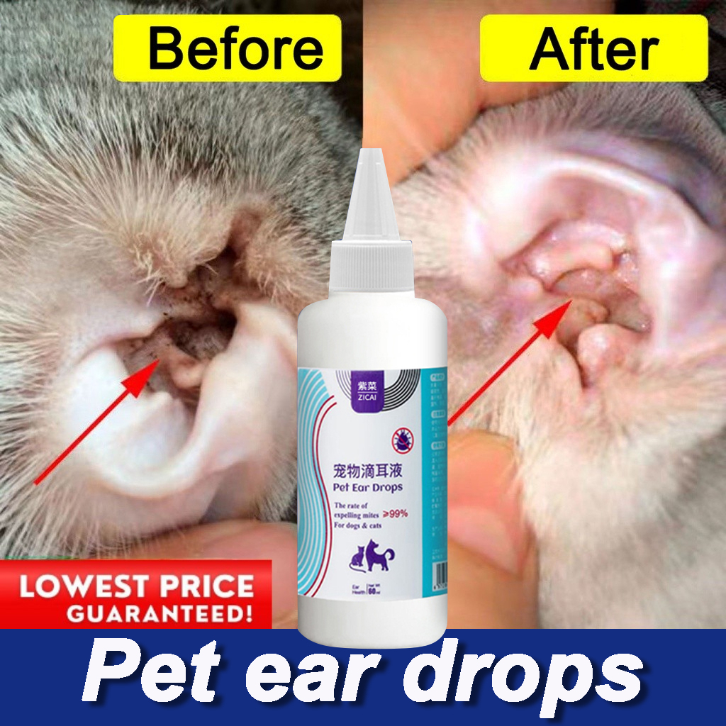100ml Pet Ear Cleaner Drops Cat Dog Mites Odor Removal Pet Ear Drops ...