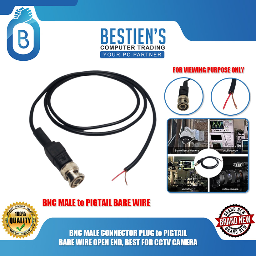 BNC MALE CONNECTOR PLUG to PIGTAIL BARE WIRE OPEN END, BEST FOR CCTV ...