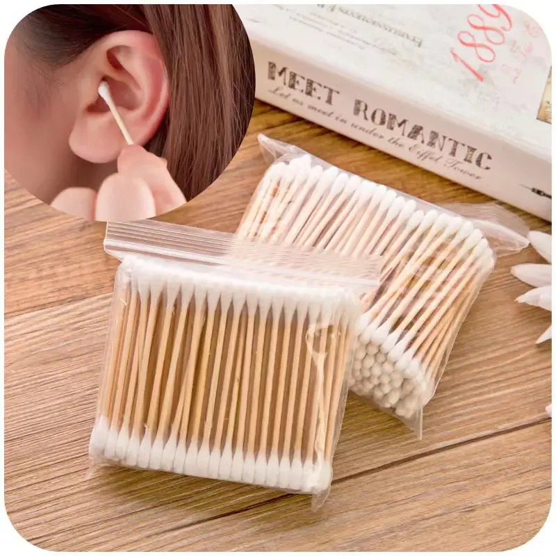 100Pcs/Pack Cotton Swabs Bamboo Stick White with Plastic Wrapper Eco ...
