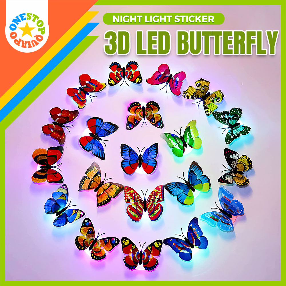 OSQ 3D LED Butterfly Decoration Night Light Sticker Single and Double ...