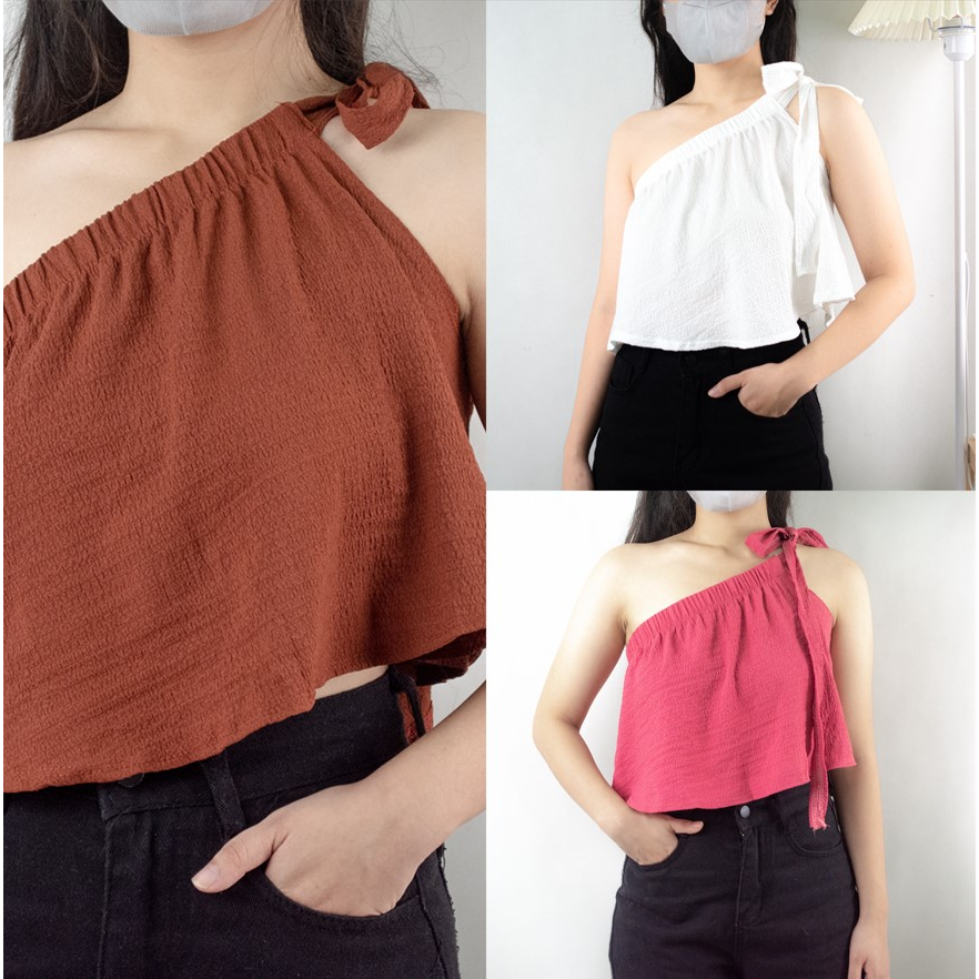 VAMPIRE 6A0255 Casual One Sided Ribbon Sexy Hanging Top | Shopee ...