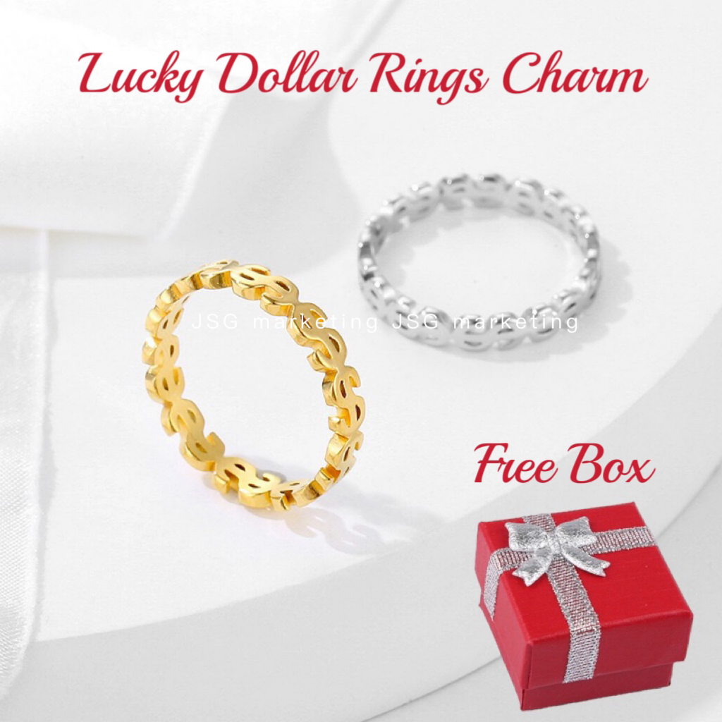 Lucky Dollar Rings Charm Couple Ring Wedding Ring Stainless Steel ...