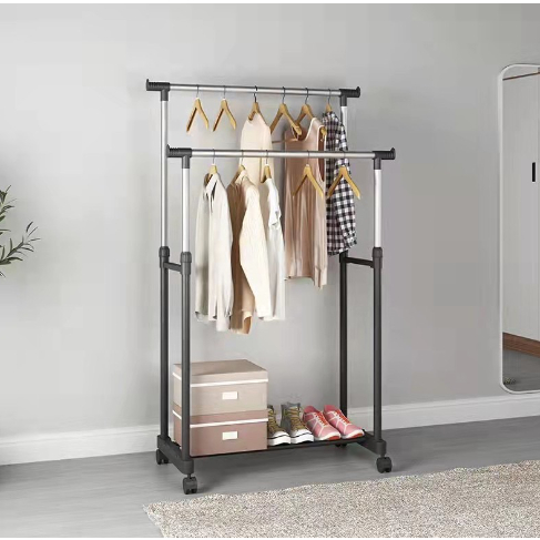 CINGO Stainless Steel Adjustable Durable Single/Double Pole Cloth Rack ...