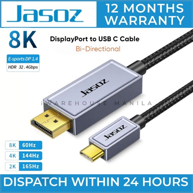 Jasoz Bidirectional Thunderbolt Type-C to DP Displayport Cable Alloy 8k ...