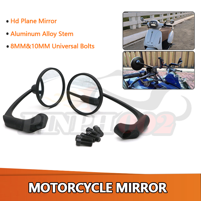 Motorcycle Rearview Side Mirror Universal 8 10mm Round Retro Modified
