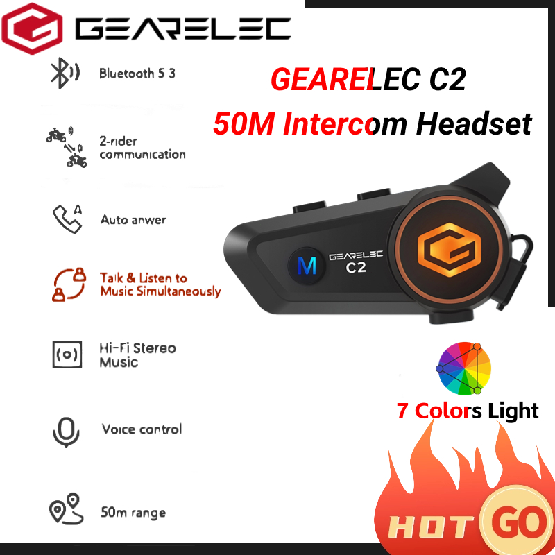 GEARELEC C2 Motorcycle Helmet Intercom Headset For 2 Riders For Talk ...
