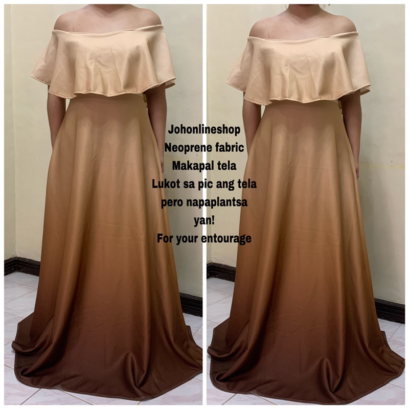 beige ombre off shoulder neoprene gown for entourage | Shopee Philippines