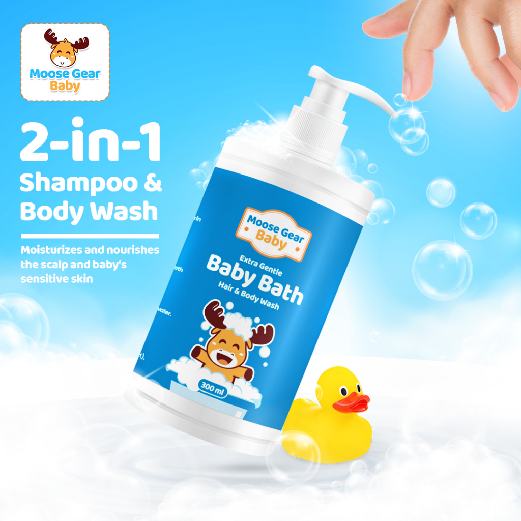 Moose Gear Baby Bath Gel Hair & Body Wash 300ml Soap & Shampoo Extra ...