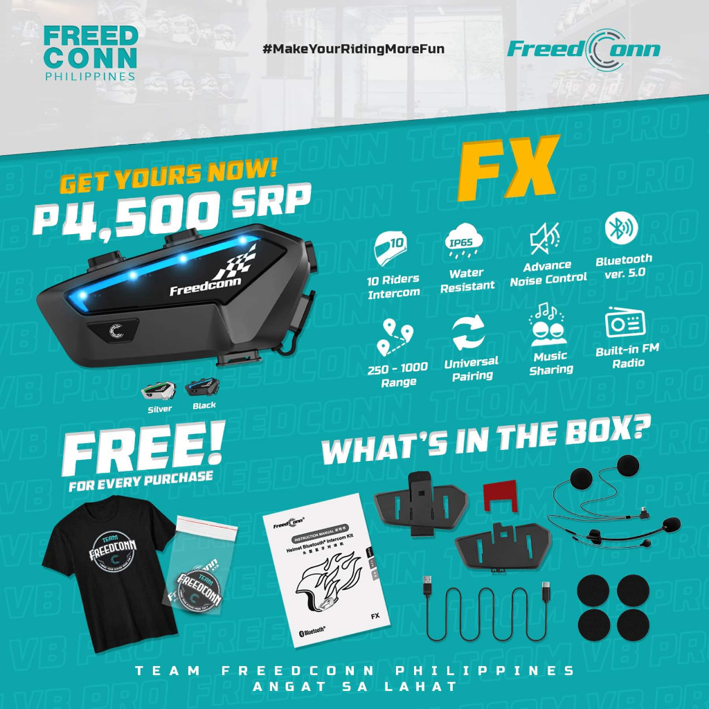 FREEDCONN FX Motorcycle Helmet Bluetooth Intercom (w/ Free Shirt ...