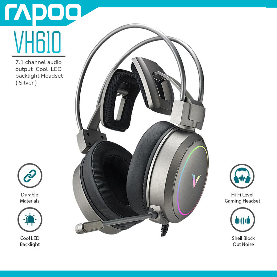 Rapoo VH610 Virtual 7.1 Channels HIFI Gaming Headset RGB Headphone with Mic for PC/Laptop ...