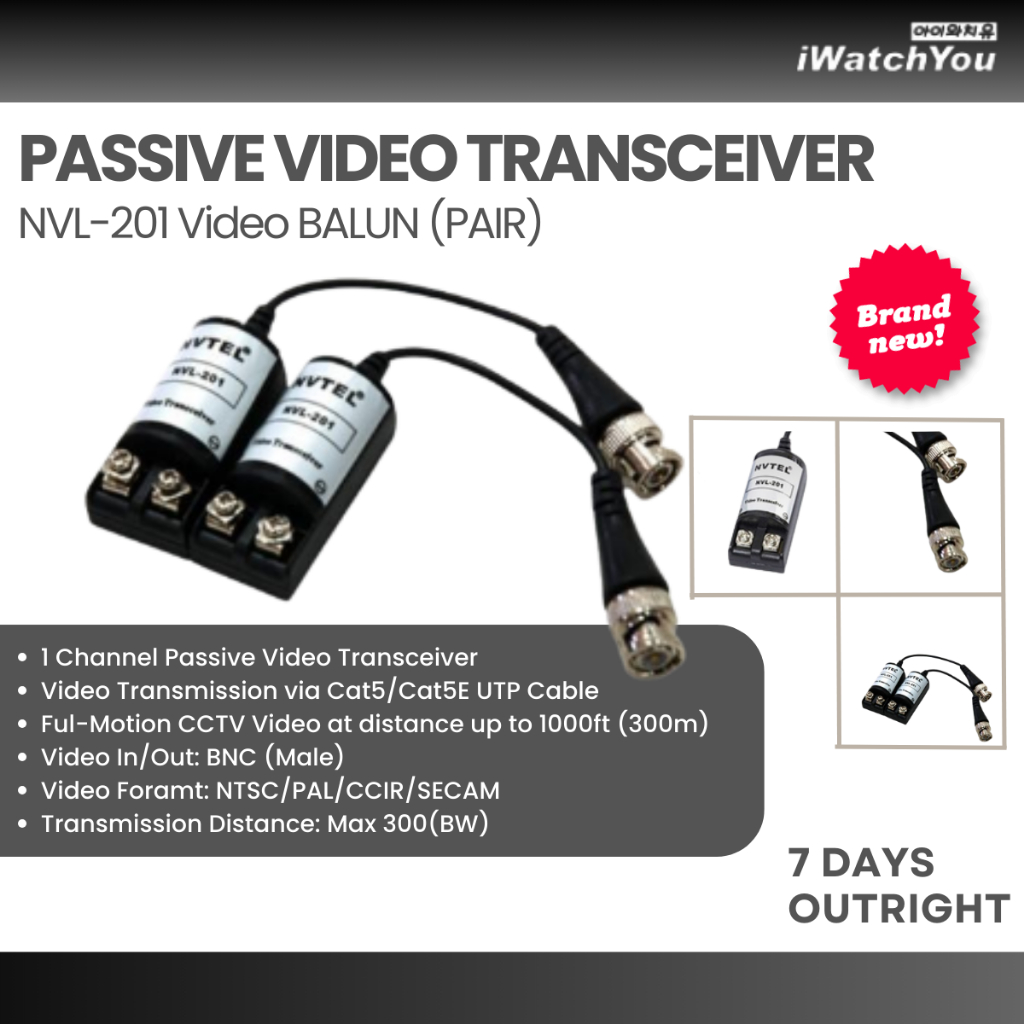 Passive Video Transceiver for CCTV Camera UTP Cat5 Cat6 to BNC ...