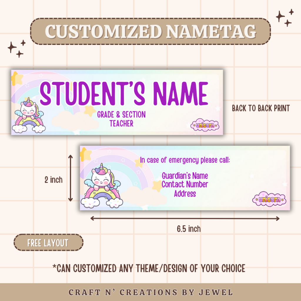 CUSTOMIZED LAMINATED NAMETAG (BACK TO BACK) | Shopee Philippines