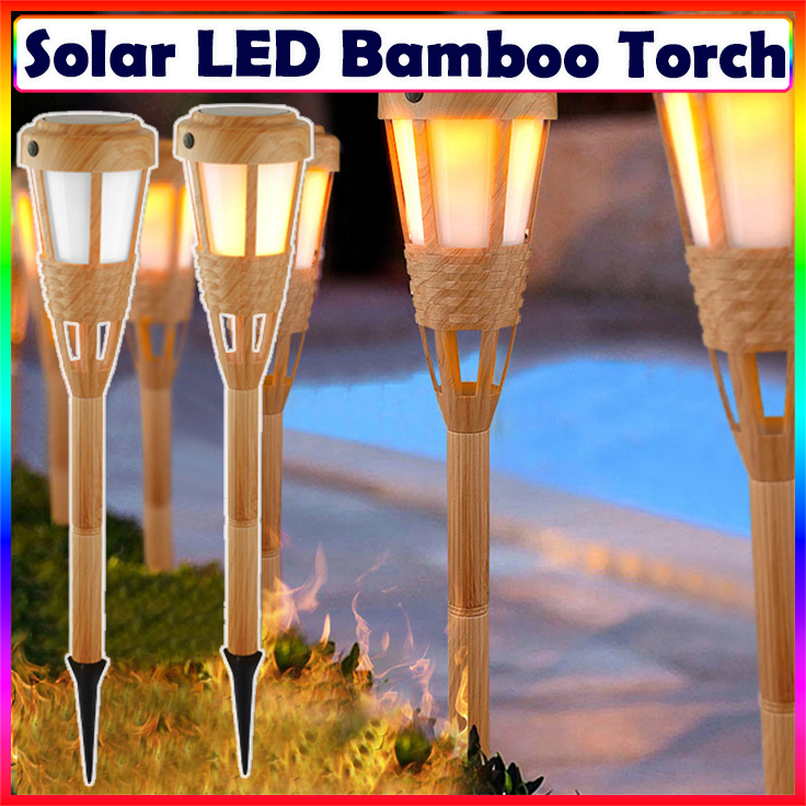 1 Pc Solar Torch Light Solar LED Torch Bamboo Torch Style Outdoors ...