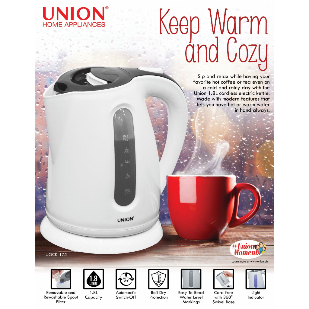 Union UGCK-175 1.8L Cordless Electric Kettle | Shopee Philippines