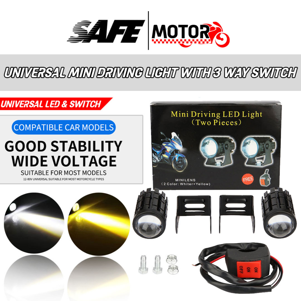 UNIVERSAL 2PC MINI DRIVING LIGHT WITH 3 WAY SWITCH FOR MOTORCYCLE ...