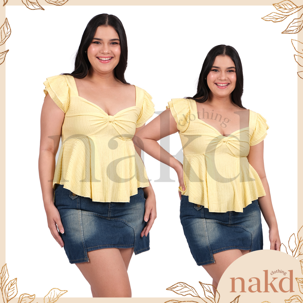 NAKD FASHION BARBARA PLUS SIZE SEXY RIBBON RUFFLE SLEEVES PEPLUM DAILY CASUAL CLASS TOP L-2XL ...