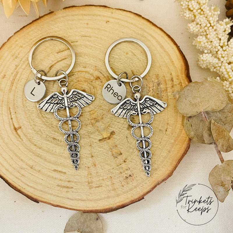 Caduceus Keychain • Medical Keychain • Doctor Keychain • Initial ...