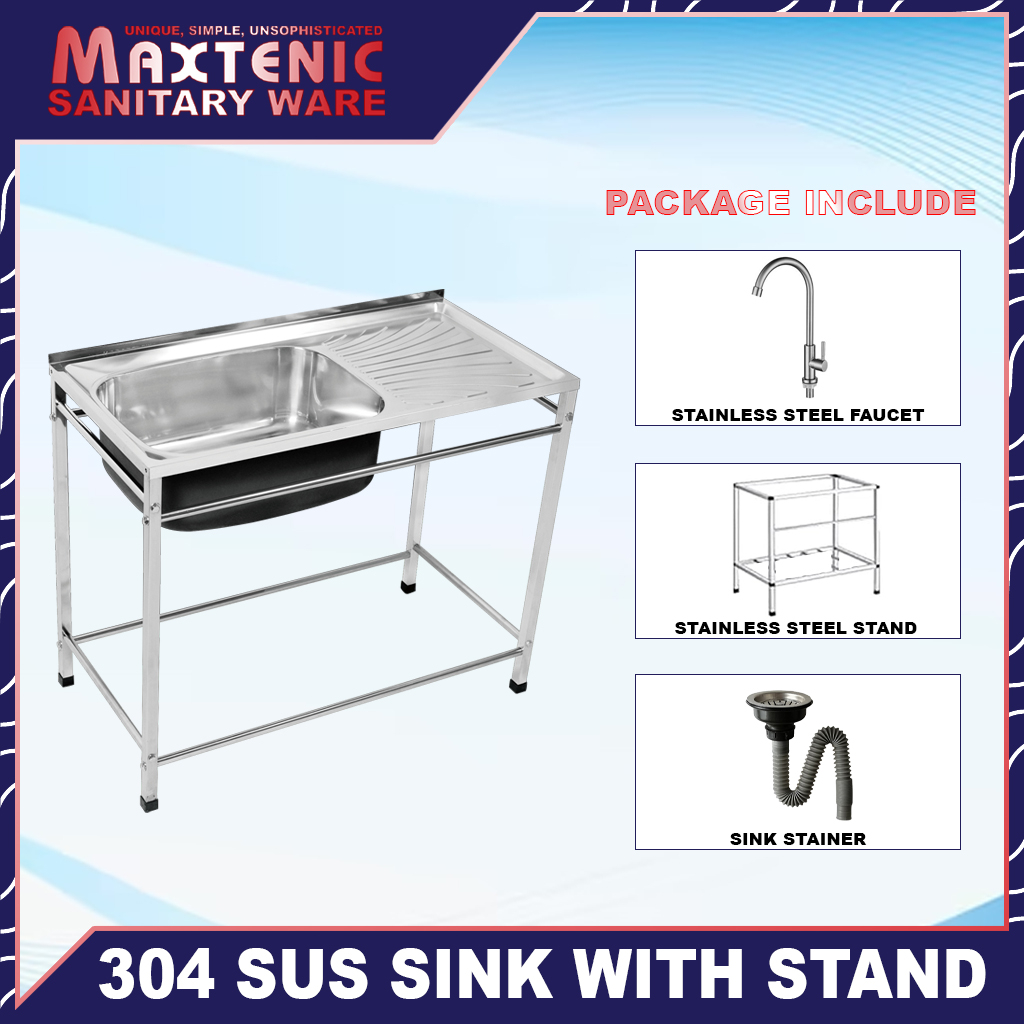 Stainless Steel Kitchen Sink Complete SET with Drain Faucet and Shelf ...