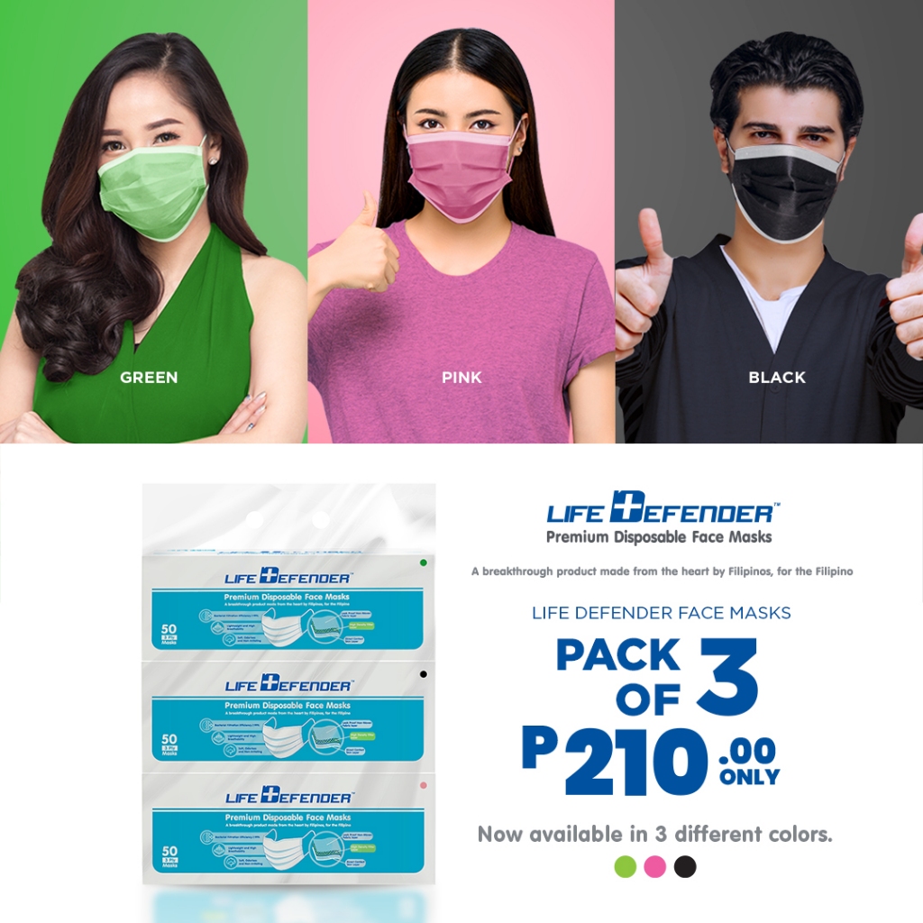 LIFE DEFENDER PREMIUM DISPOSABLE FACE MASKS 3 PLY 50PCS PER PACK - 3 ...