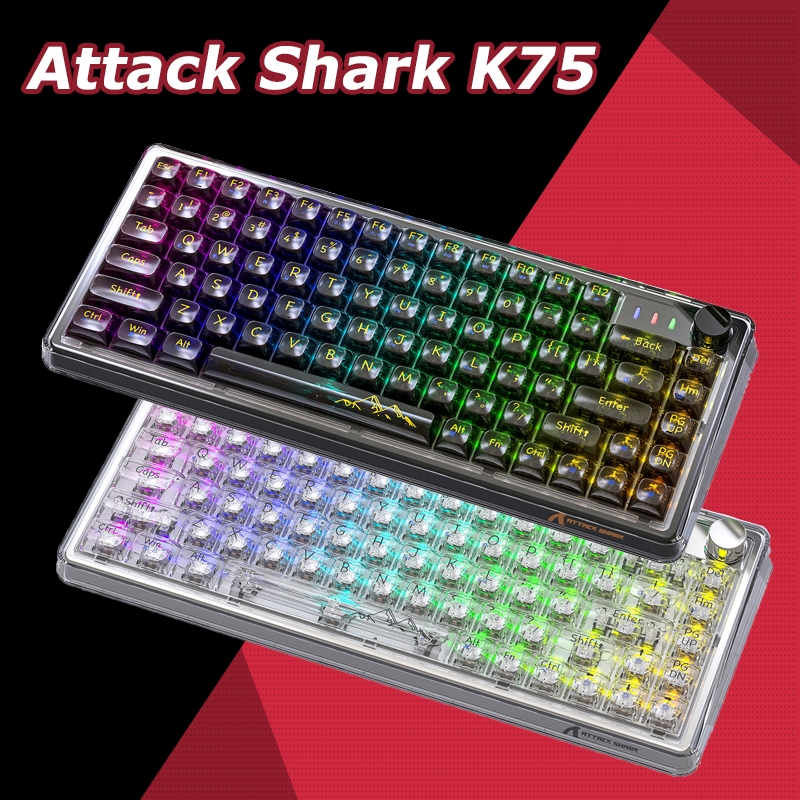 Attack Shark K75 Gasket Mount Hot-Swappable Wired RGB Crystal Clear ...