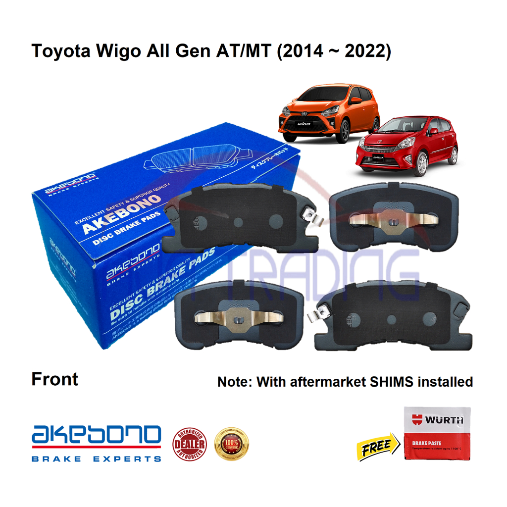 Genuine Akebono Front Brake Pads for Toyota Wigo All Gen AT/MT (2014 ...