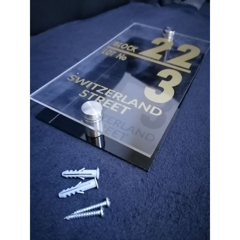 HOUSE NUMBER/BLK AND LOT SIGNAGE 5"X9" DOUBLE ACRYLIC WITH TOX BOLTS ...