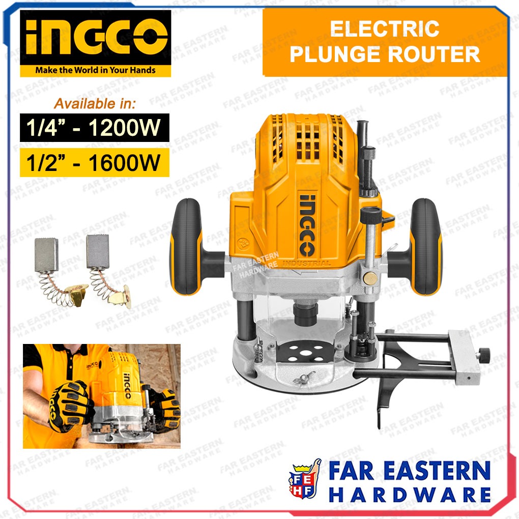 INGCO Electric Plunge Router Palm Wood Trimmer 1200W | 1600W RT160028 ...