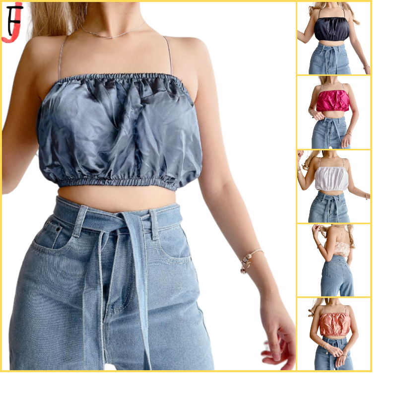 Ruched Silk Sando Plain Sexy Croptop For Women's Outfit JF166 | Shopee ...