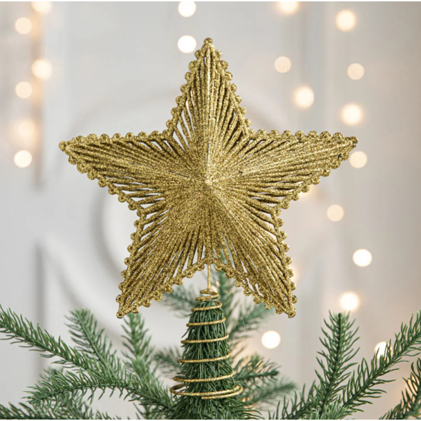 Gold Star Tree Topper - Christmas Glitter Star Ornament Treetop ...
