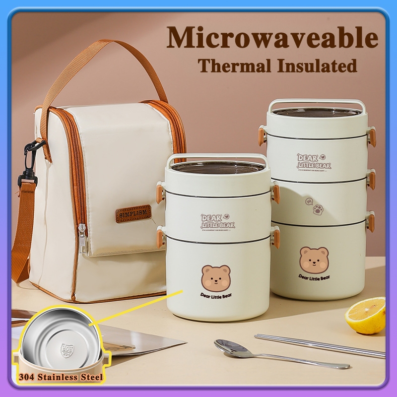 Stackable Lunch Box 3 Layer Stainless Steel Thermal Bento Leak-proof Portable Lunch Box With Bag ...