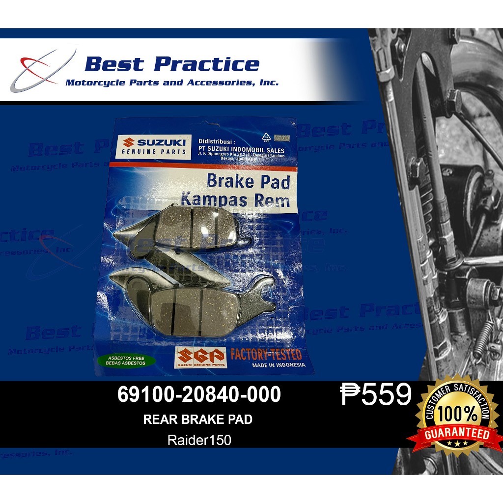 SGP Rear Brake Pad Raider150 Carb Genuine 69100-20840 | Shopee Philippines